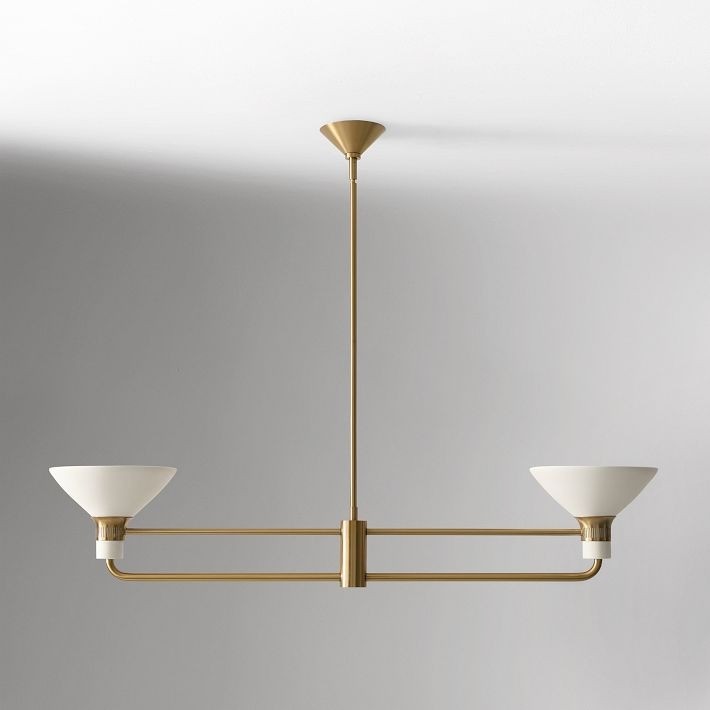 Calvor Linear 2 Light Chandelier - Porcelain Shades and Bronze Finish ...
