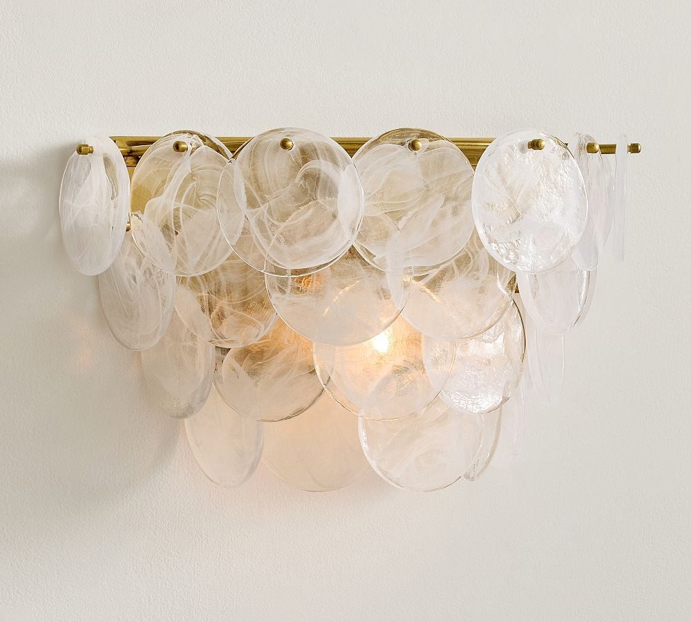 Sevra Cascading Glass Disc Wall Sconce - Metal Vintage Brass Finish ...