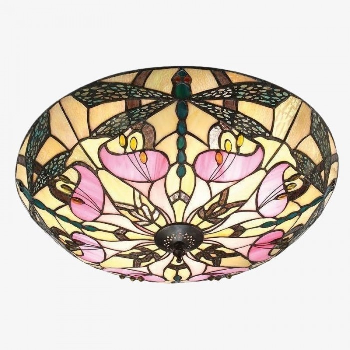 TF Ashton Tiffany Dragonfly Motif Tiffany Glass Flush Surface Mount ...