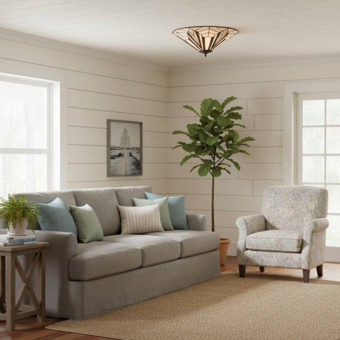 TF Astoria Modern Deco Flush Mount Ceiling Light with Textured Glass ...