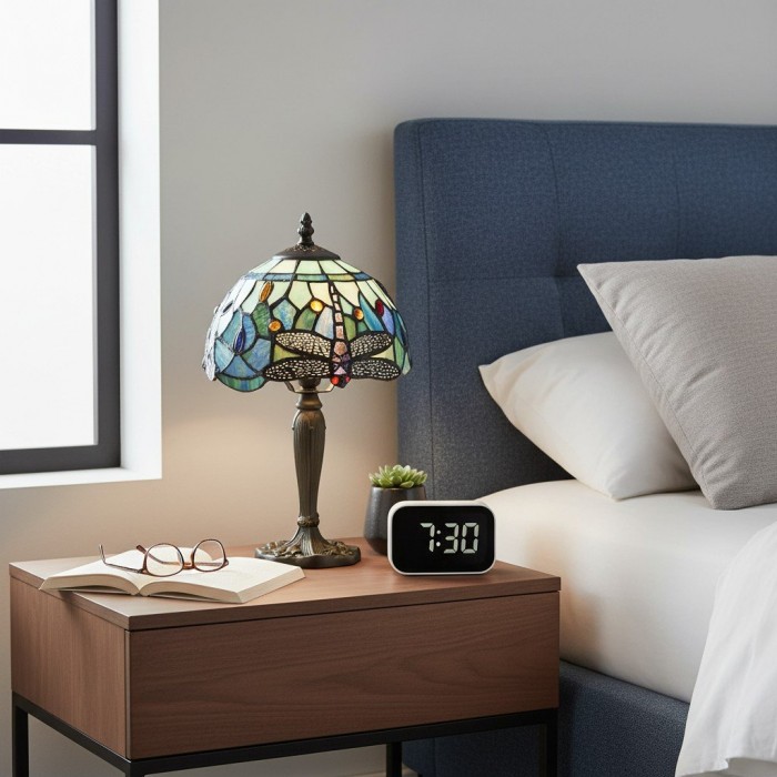 TF Dragonfly Hand-Cut Table Lamp - Vintage Stained Glass for Bedroom or ...