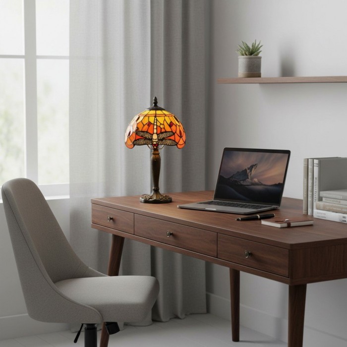 TF Dragonfly Hand-Cut Table Lamp - Vintage Stained Glass for Bedroom or ...