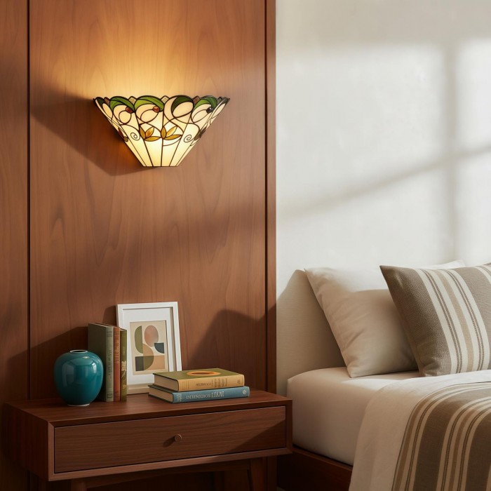 TF Jamelia Art Nouveau Wall Light with Bevelled Glass Shade - Metal ...