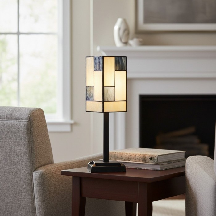 TF Manchester Square Table Lamp - Geometric Glass and Metal for Bedroom ...