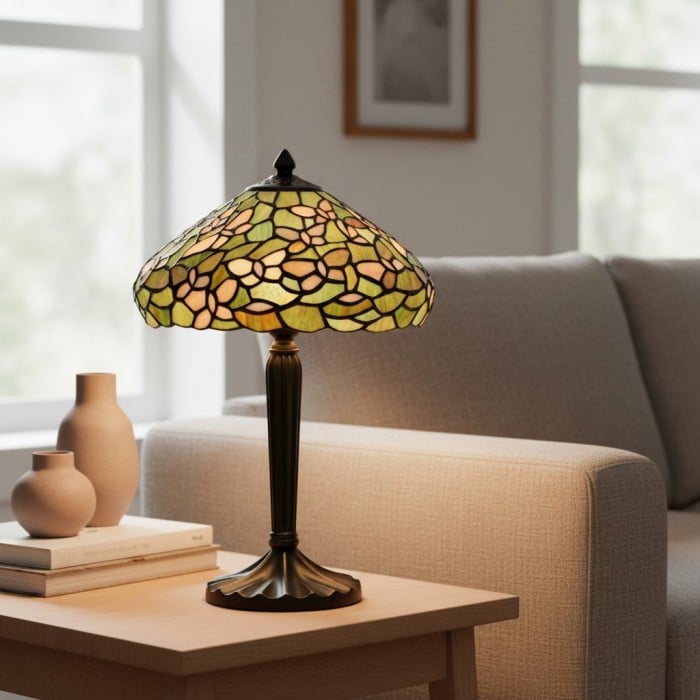 TF Sorenia Table Lamp - Warm Stained-Glass Floral Art-style Lamp for ...