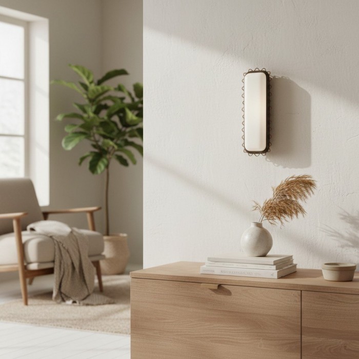 Glowvera Wall Sconce - Wavy Metal Frame Design Modern Glass-Shade ...