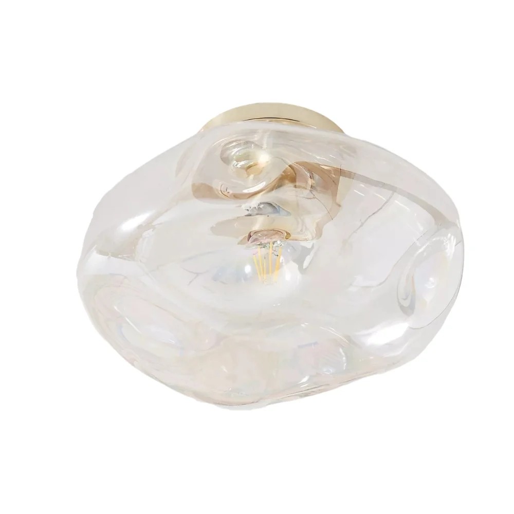 Lightail Flush Mount Ceiling Light - Iridescent Glass with Brass Base ...